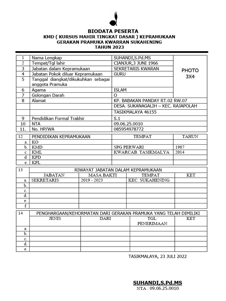 Biodata Peserta KMD 2023 | PDF