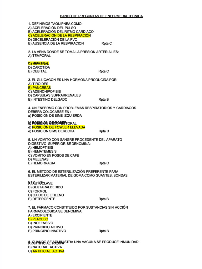 PDF Banco de Preguntas Enfermeria Tecnica Compress | PDF | Inyección (medicina) | Ciclo menstrual