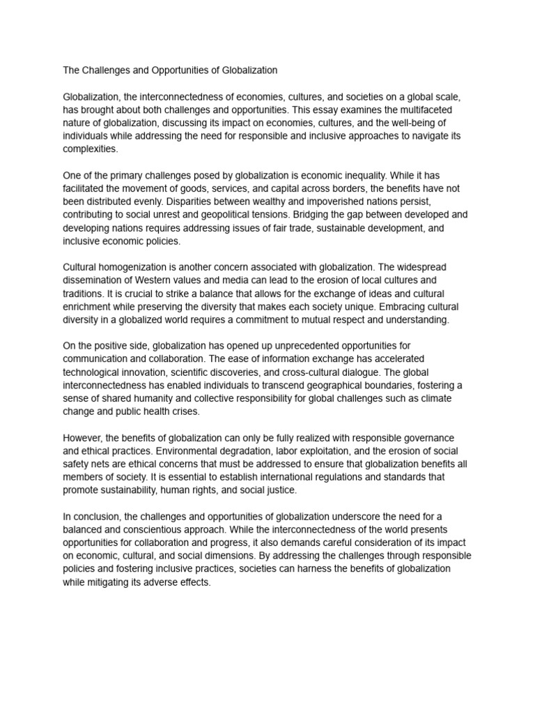 The Challenges and Opportunities of Globalization | PDF | Globalization ...