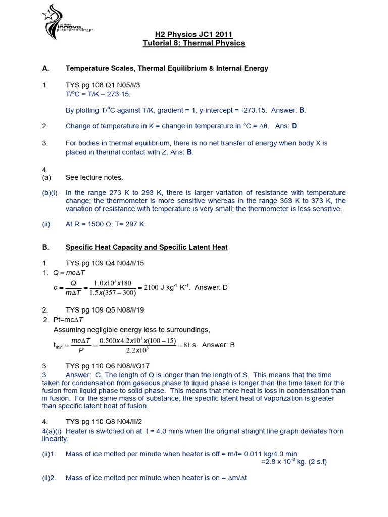 Thermal Physics Tutorial Solution 2012 (Students Copy) | PDF | Gases | Heat