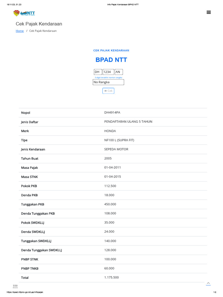 Info Pajak Kendaraan BPAD NTT | PDF
