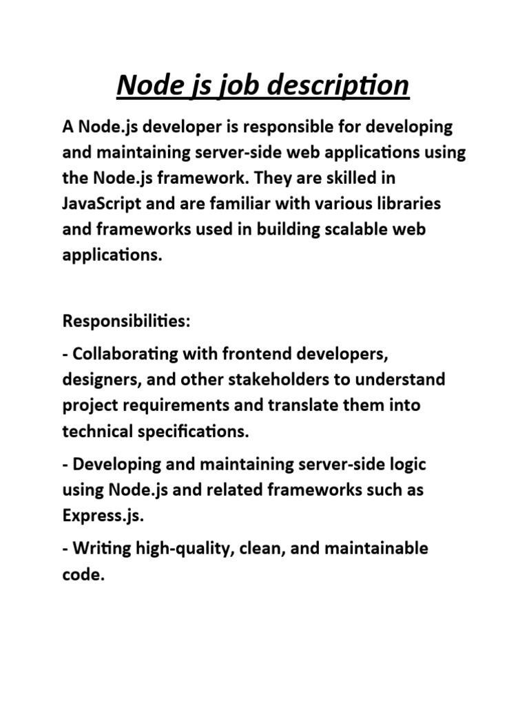 Node Js Job Description | PDF