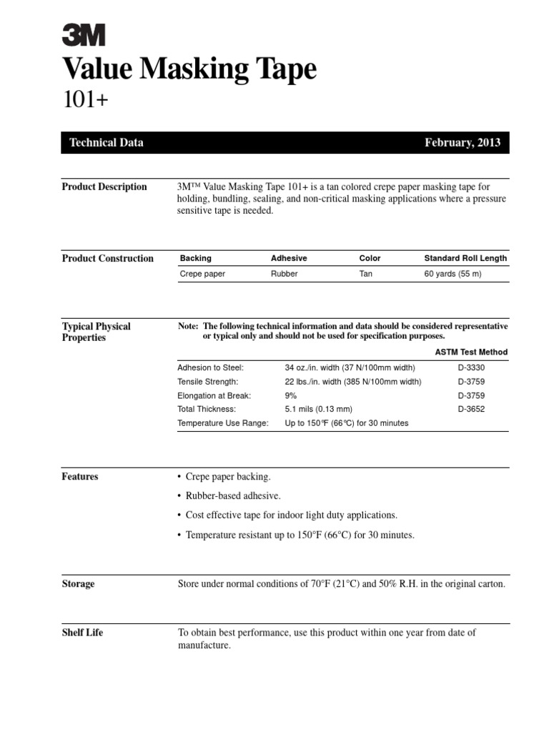 3M 101 Paper Masking Tape 1 X55m MI TAIWAN Datasheet | PDF | Implied ...