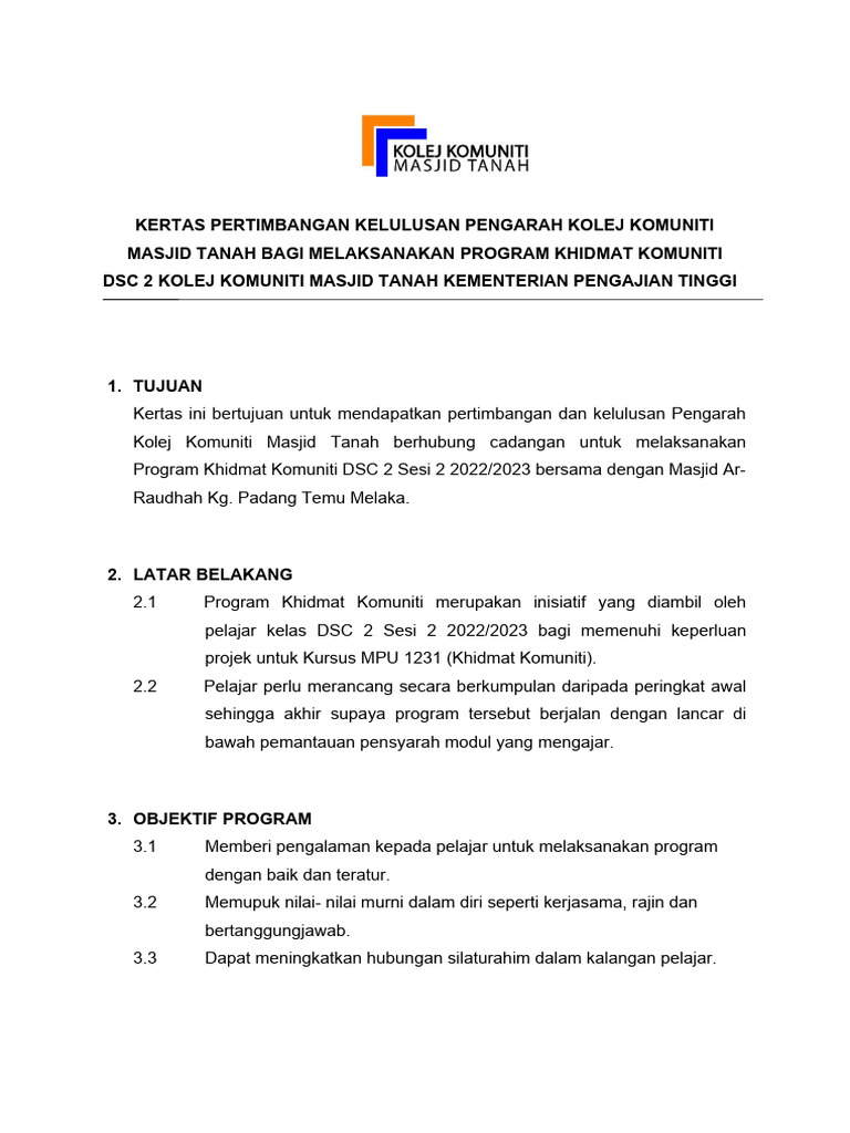 Kertas Kerja (Mpu 24032 CSR Masjid Ar-Raudah DSC 2) | PDF