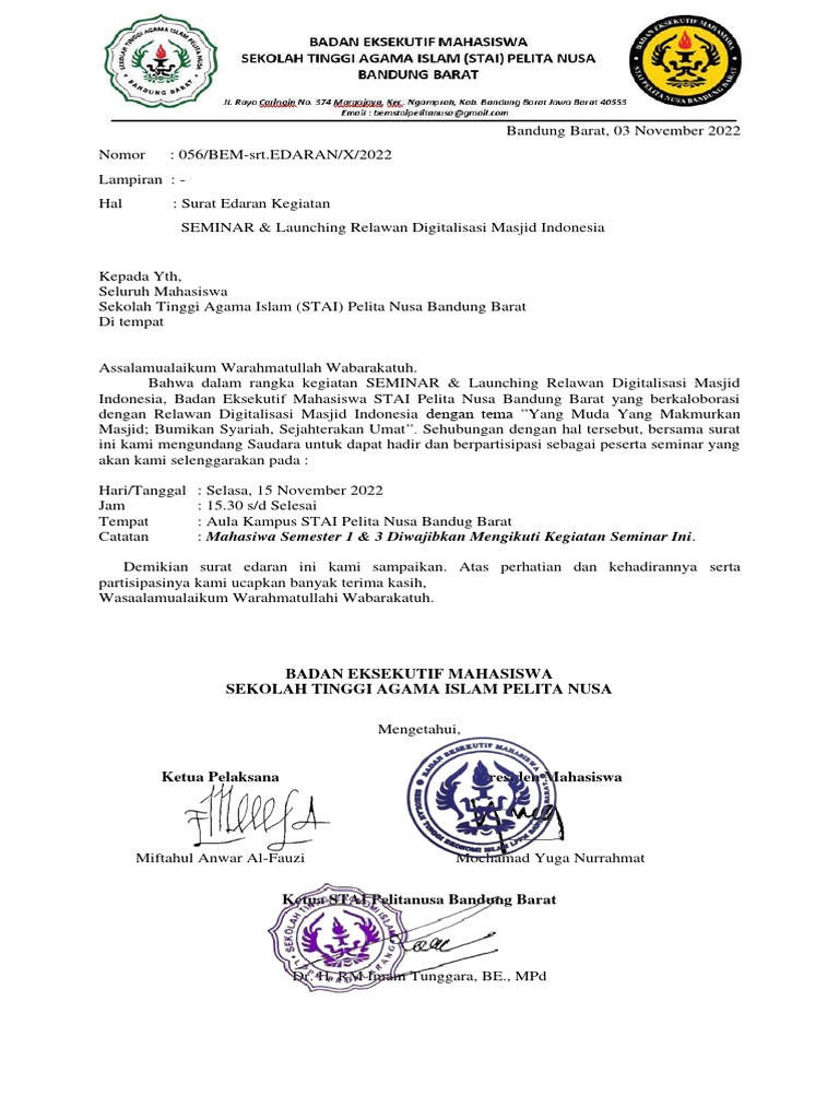 056.surat Edaran Kegiatan Acara Seminar | PDF
