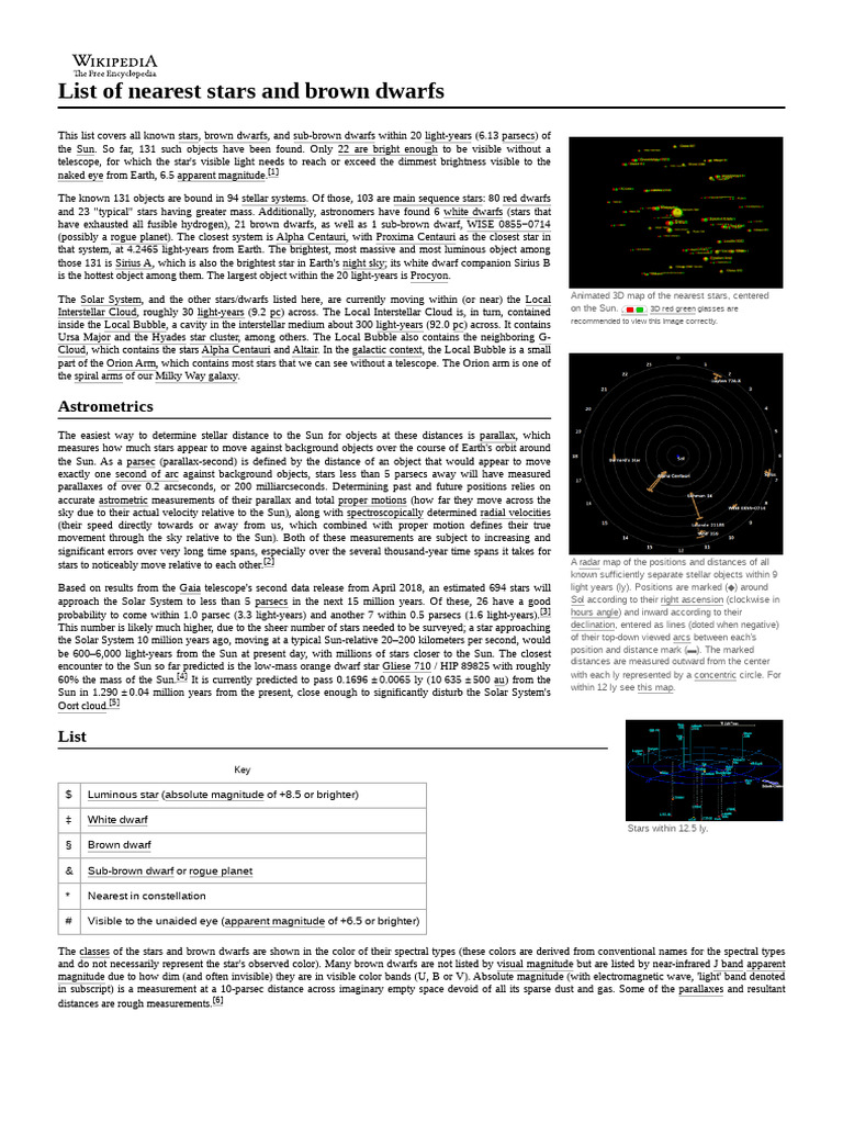 List of Nearest Stars and Brown Dwarfs | PDF | Stars | Solar System