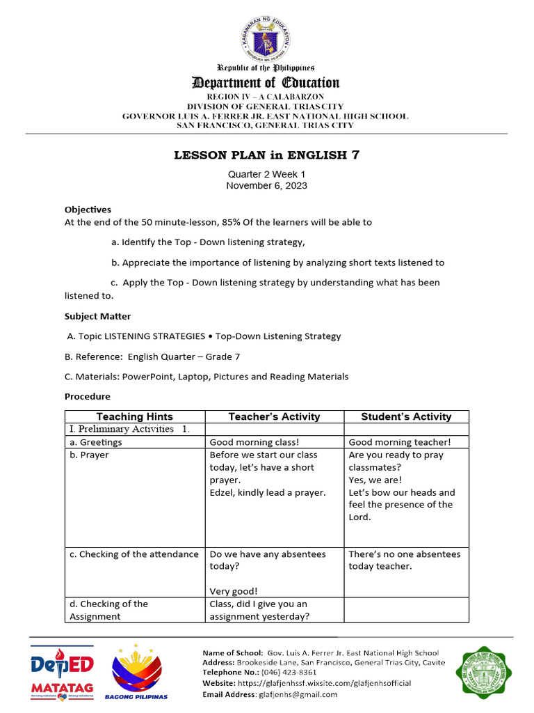 Grade 7 Listening Strategies | PDF | Top Down And Bottom Up Design ...