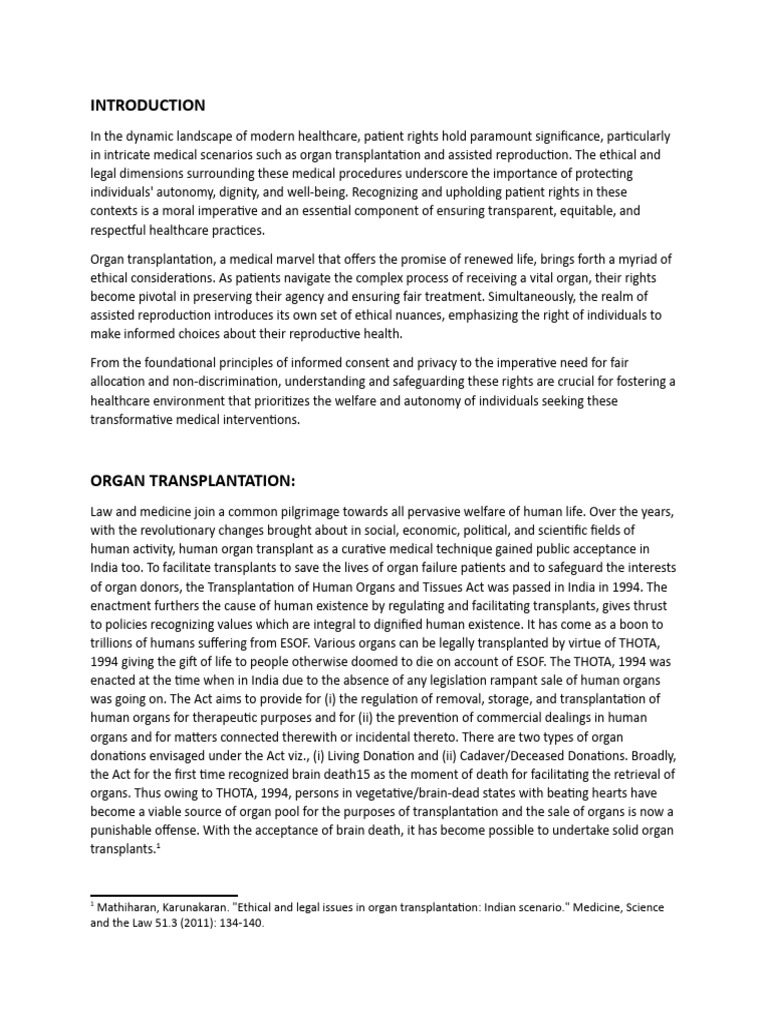 Patient's Rights in The Context of Organ Transplantation and Assisted ...