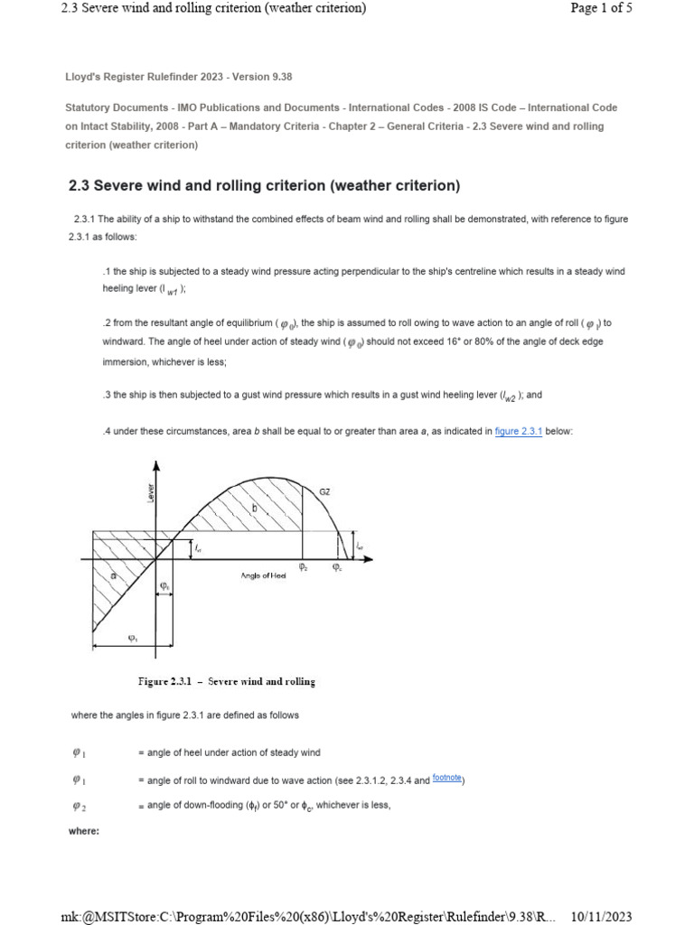 Weather Criterion - 2008 IS Code | PDF | Wound | Hull (Watercraft)