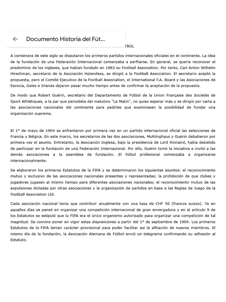 Documento Historia Del Fútbol | PDF | Asociación de Futbol | FIFA