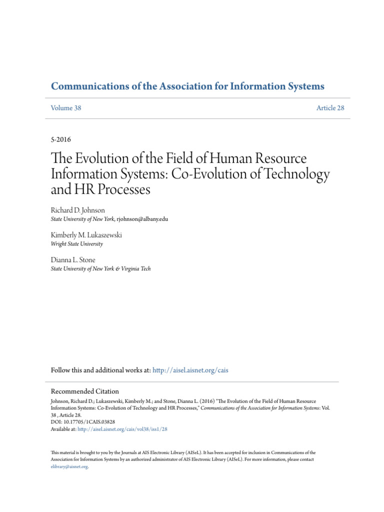The Evolution of The Field of Human Resource Information Systems | PDF | Human Resource ...