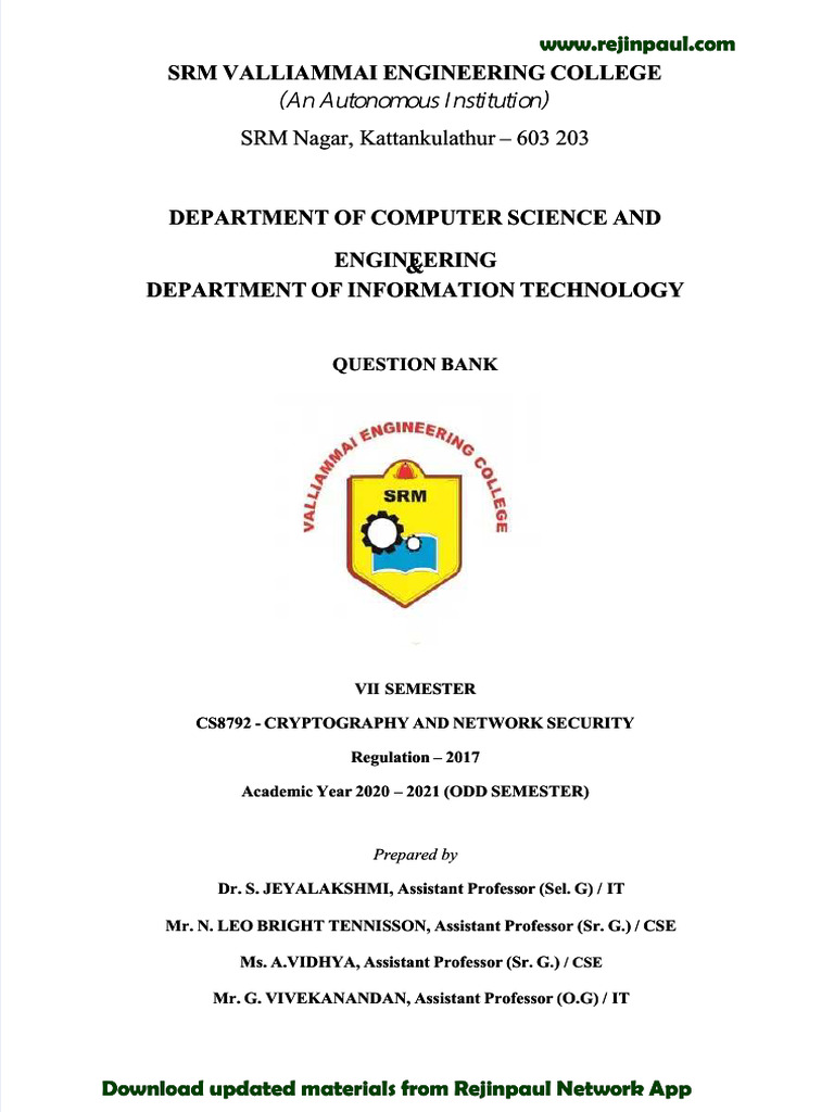 PDF cs8792 Cryptography and Network Security - Compress | PDF | Cryptography | Public Key ...