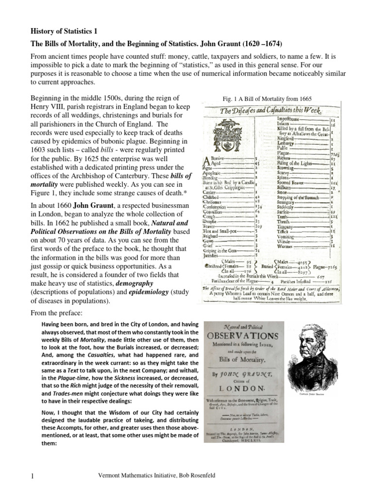 HS 1 John Graunt and The Bills of Mortality | PDF | Epidemiology ...