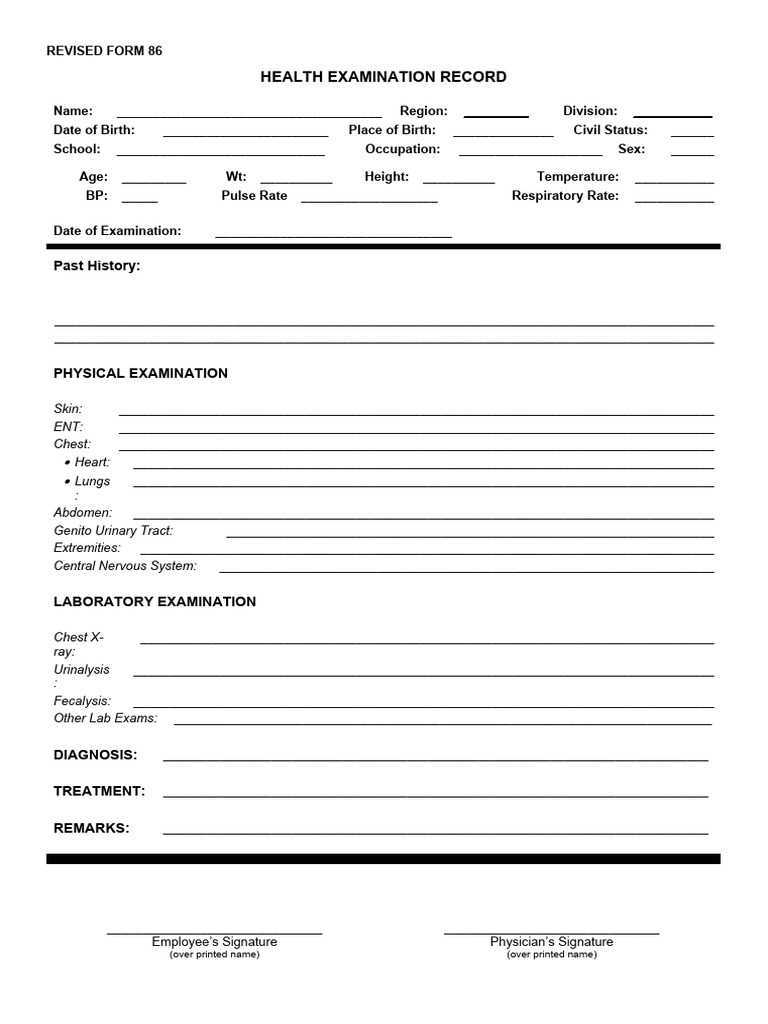 CS FORM 86 Medical Certificate 1 | PDF | Physical Examination ...