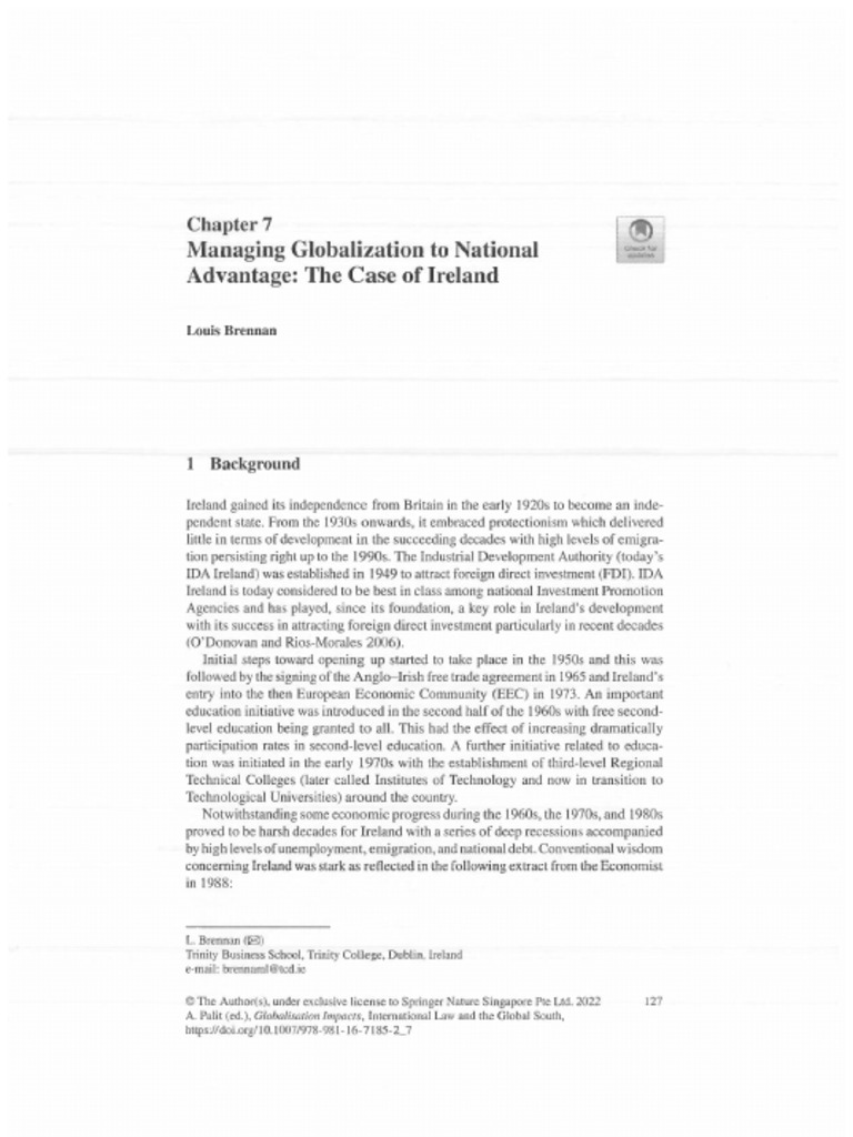 Brennan Managing Globalization To National Advantage The Case of ...