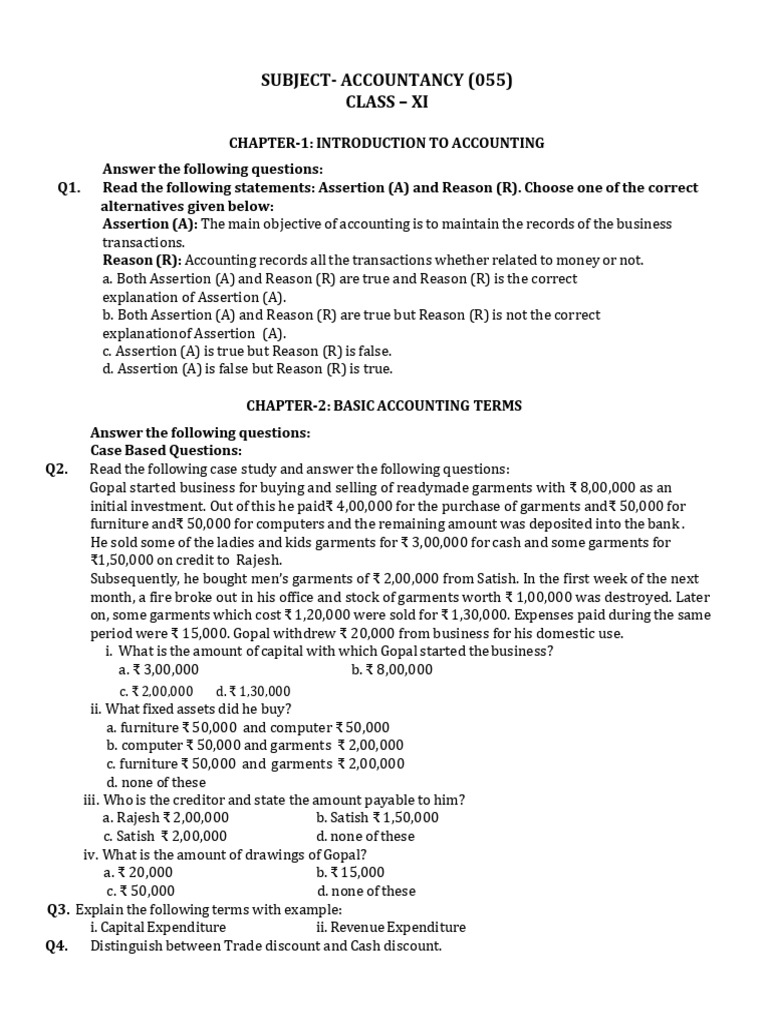 XI Accounts Case Based Questions | PDF | Debits And Credits | Money