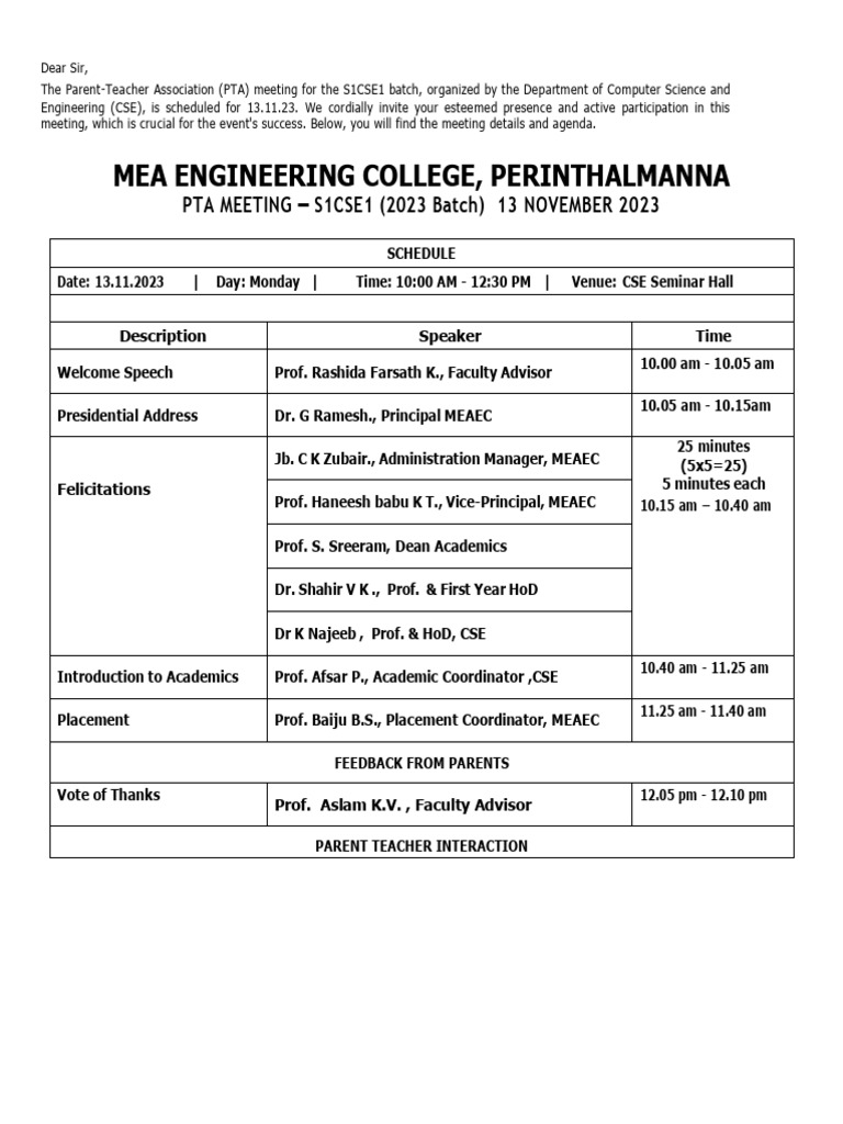 S1cse1 Pta Meeting Invitation | PDF | Educational Organizations