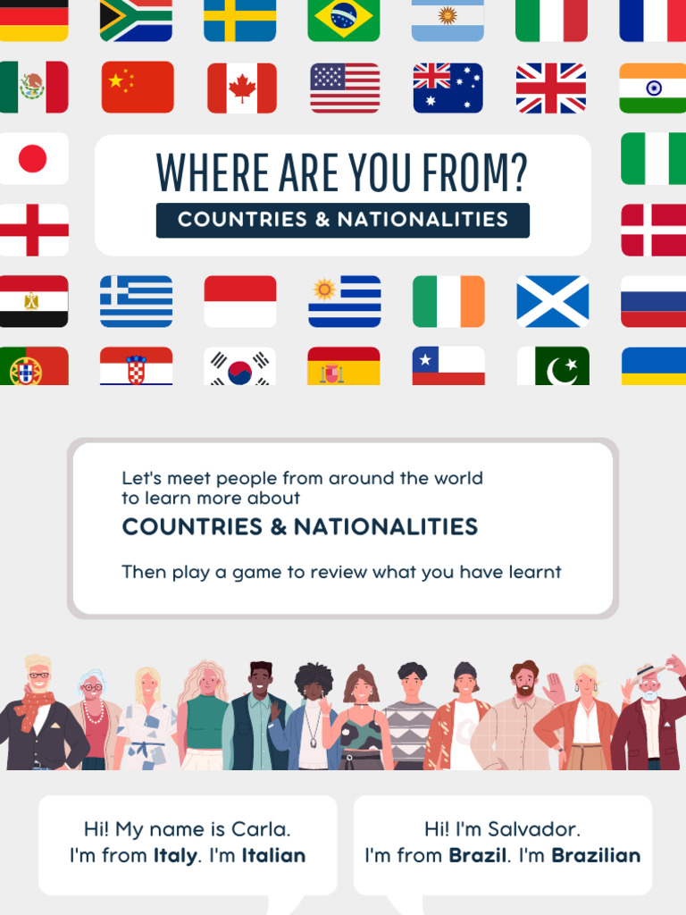 Countries and Nationalities Presentation | PDF