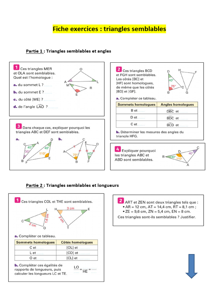 Fiche Exercices Triangles Semblables | PDF
