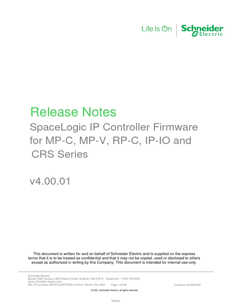 Release Notes v4.00.01 - SpaceLogic IP Controller Firmware | PDF ...
