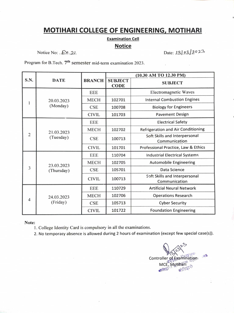 B.Tech 7th Sem Mid - Term Program. | PDF B.Tech 7th Sem Mid - Term Program. | PDF