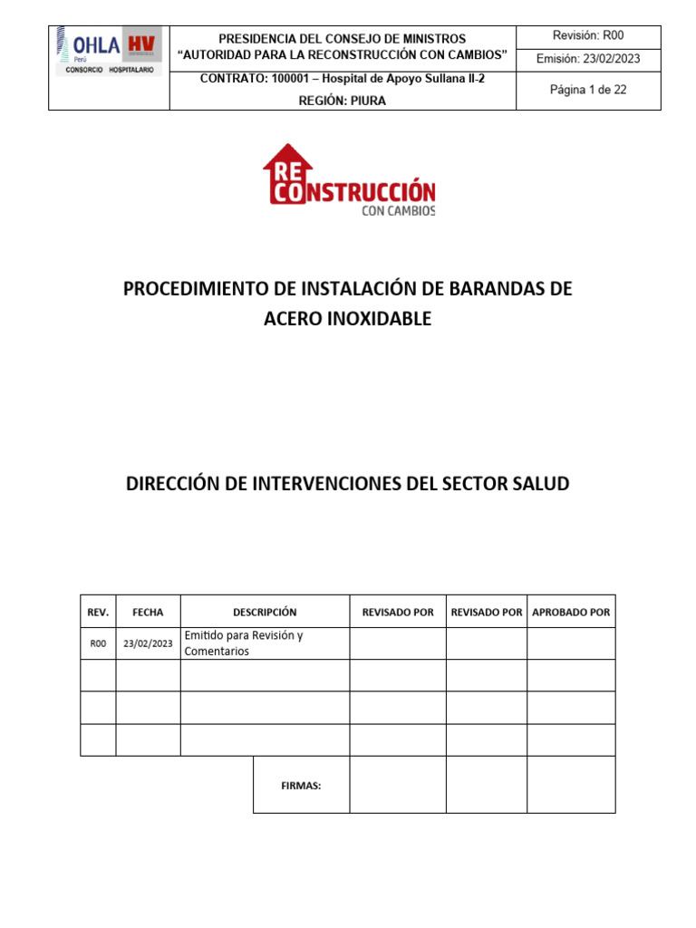 Co-Pe-1pe402-Qa-Pr-065-San-Procedimiento Instalacion Barandas de Acero ... Co-Pe-1pe402-Qa-Pr-065-San-Procedimiento Instalacion Barandas de Acero ...