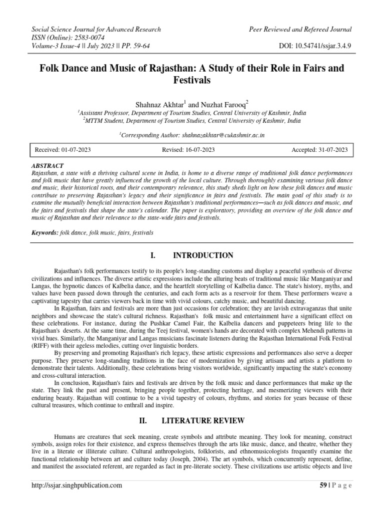 Folk Dance and Music of Rajasthan: A Study of Their Role in Fairs and ...