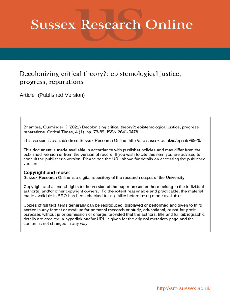 Bhambra Decolonizing Critical Theory 2021 | PDF | Frankfurt School ...