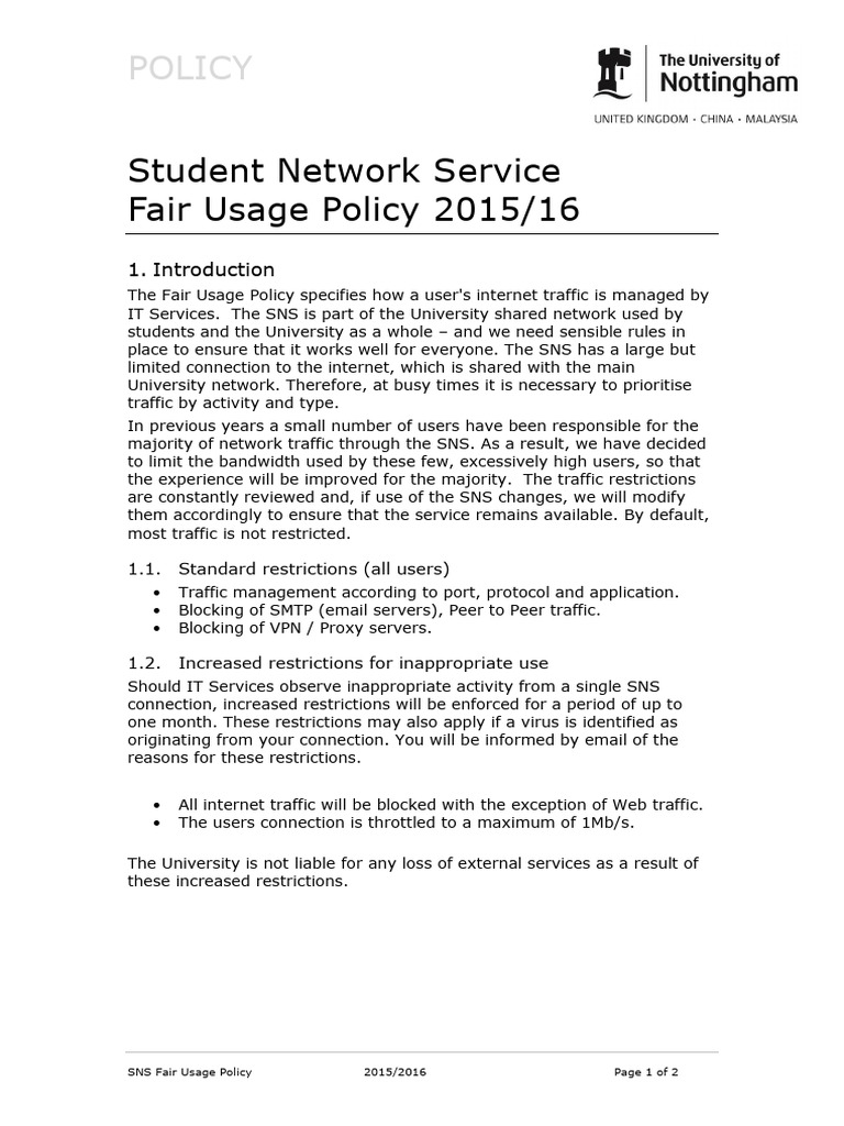 Sns Fair Usage Policy | PDF | Social Networking Service | Internet