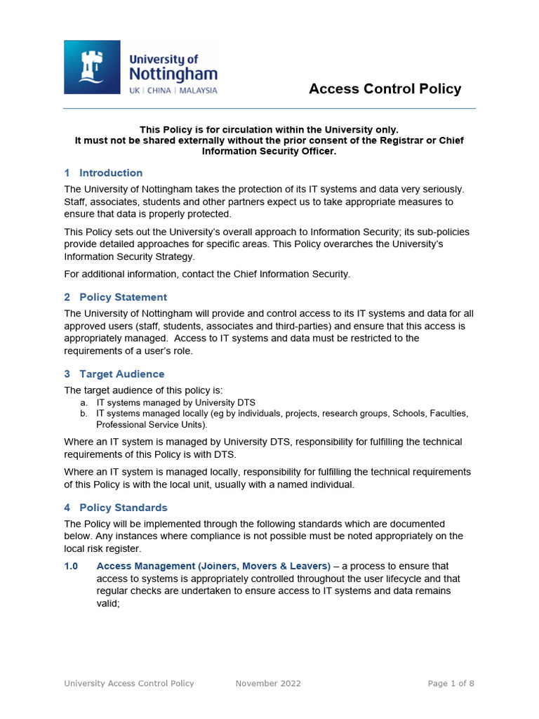 UoN Access Control Policy v3 | PDF | Password | Information Security