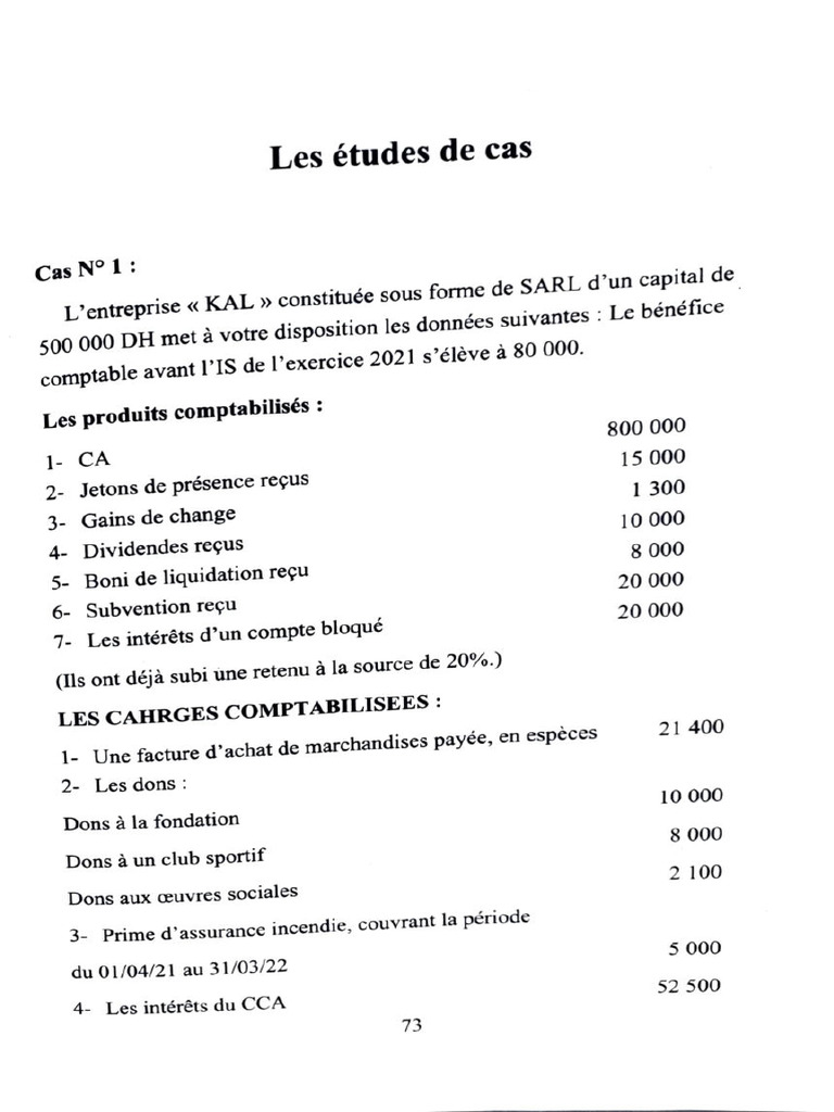 Études de Cas IS Fiscalité Avec Correction | PDF