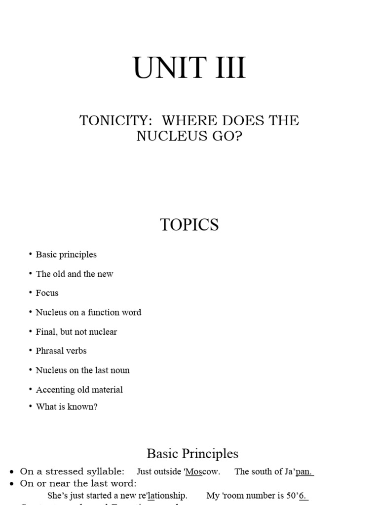 Unit III Tonicity | PDF | Adverb | Lexical Semantics