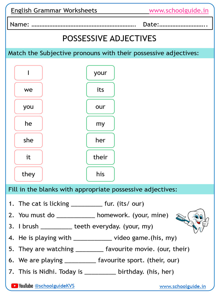 Possessive Adjectives Worksheet 6 | PDF