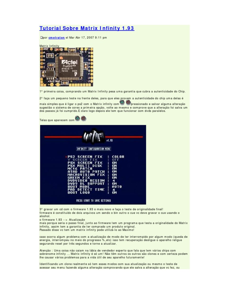Tutorial do Chip Matrix Infinity 1.93 | PDF | Circuito integrado ...