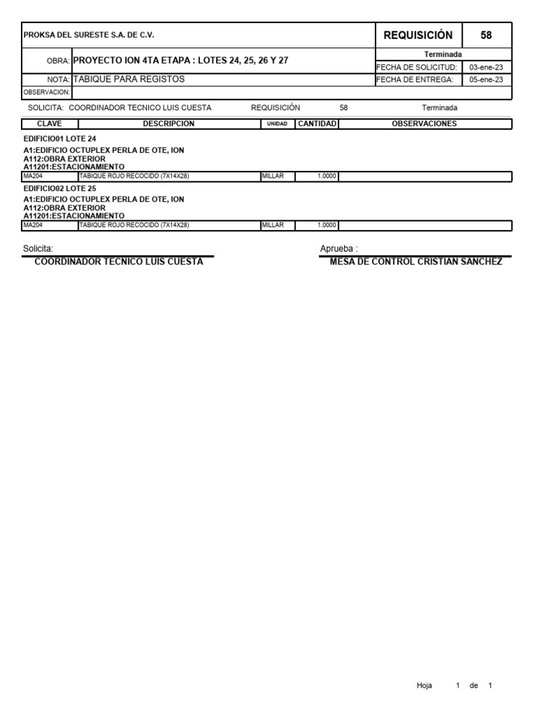 Req. 58 Tabique para Registros | PDF