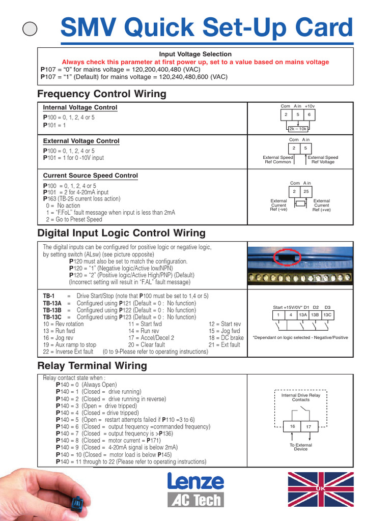 Lenze SMV VFD Quick Setup Guide | PDF | Electric Motor | Relay