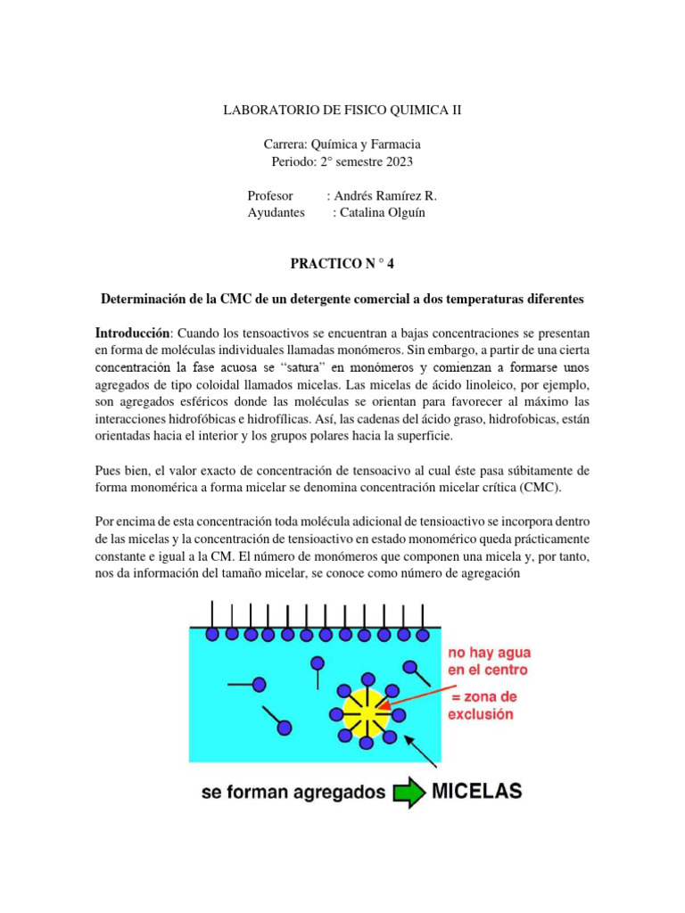 GUIA Laboratorio N° 4. Determinación de CMC. | PDF | Tensioactivo ...