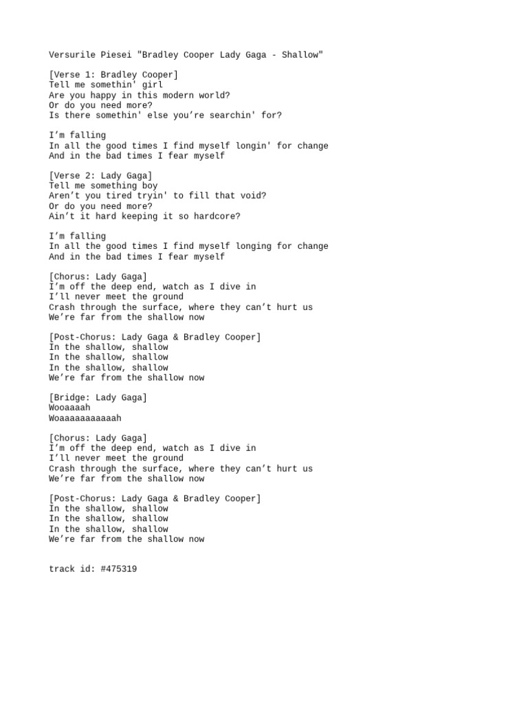 Bradley Cooper Lady Gaga - Shallow | PDF
