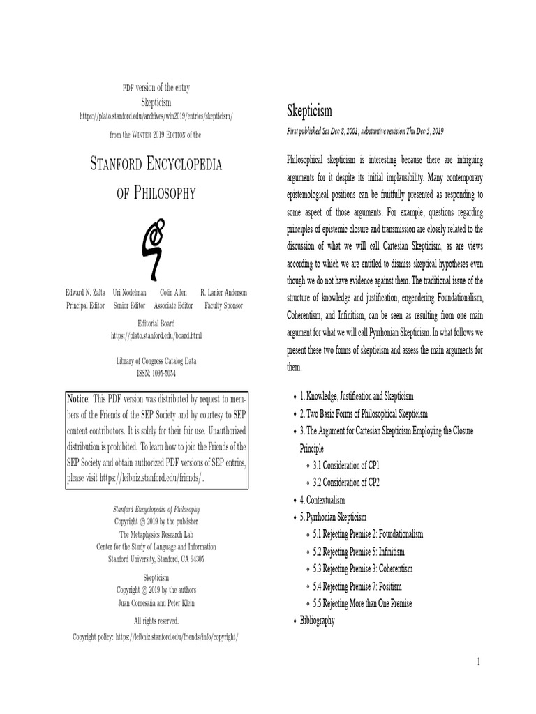 Skepticism A4 | PDF | Knowledge | Evidence