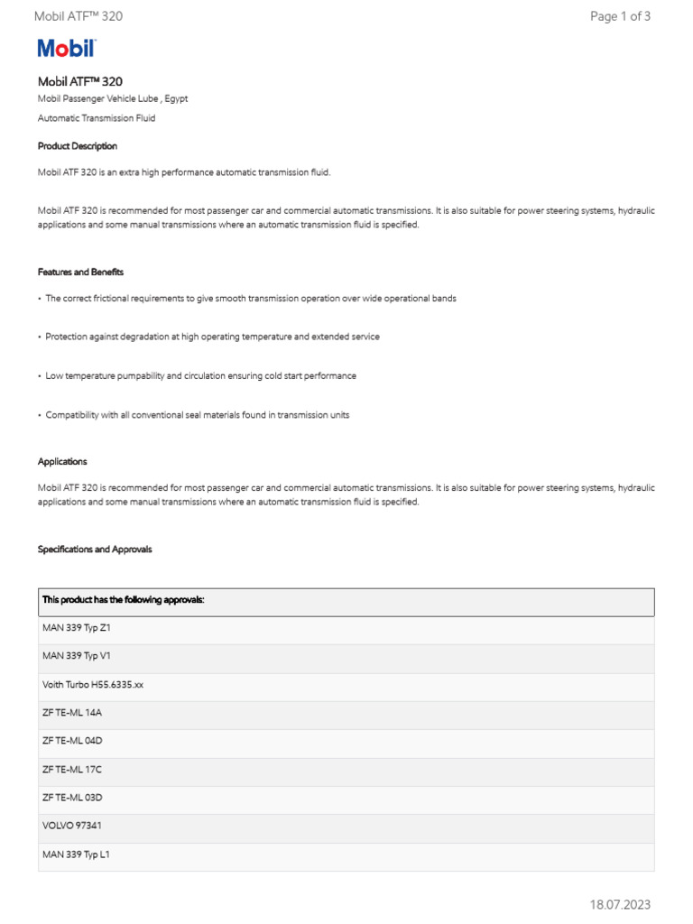 GL XX Mobil ATF 320 | PDF | Exxon Mobil | Vehicles