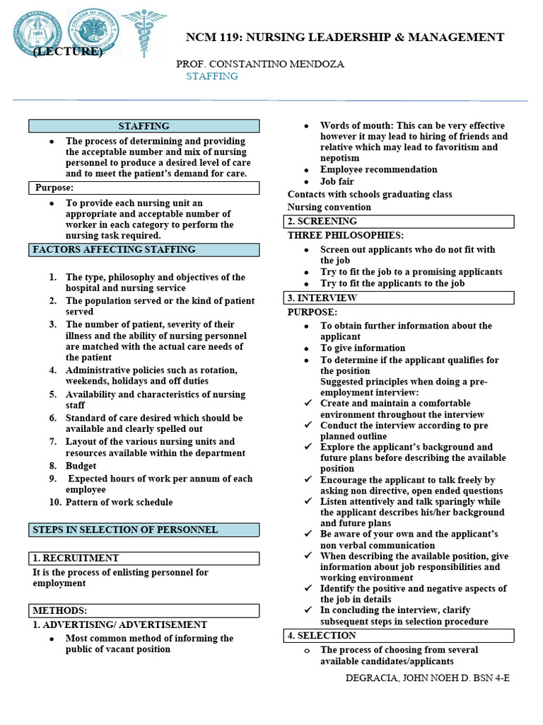 STAFFING | PDF | Nursing | Human Resources
