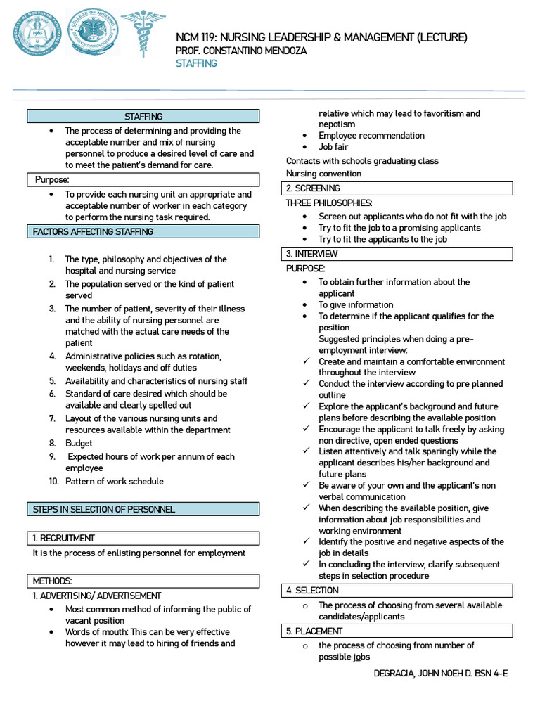 STAFFING | PDF | Nursing | Human Resources