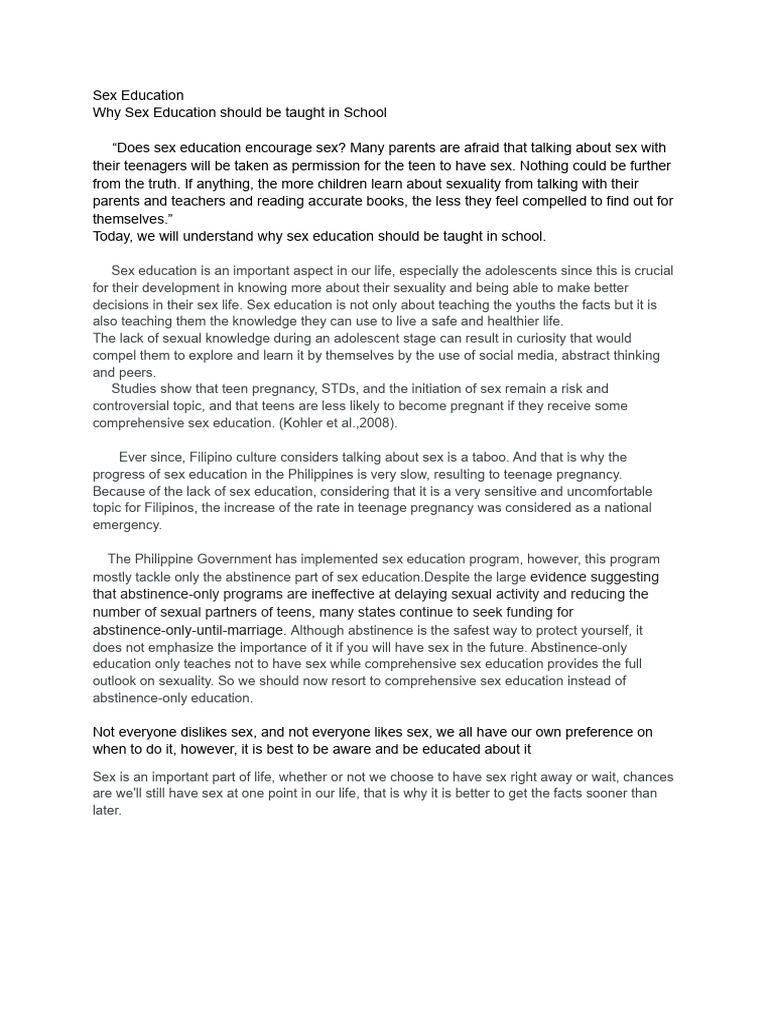 Speech Outline Pdf Sex Education Adolescence