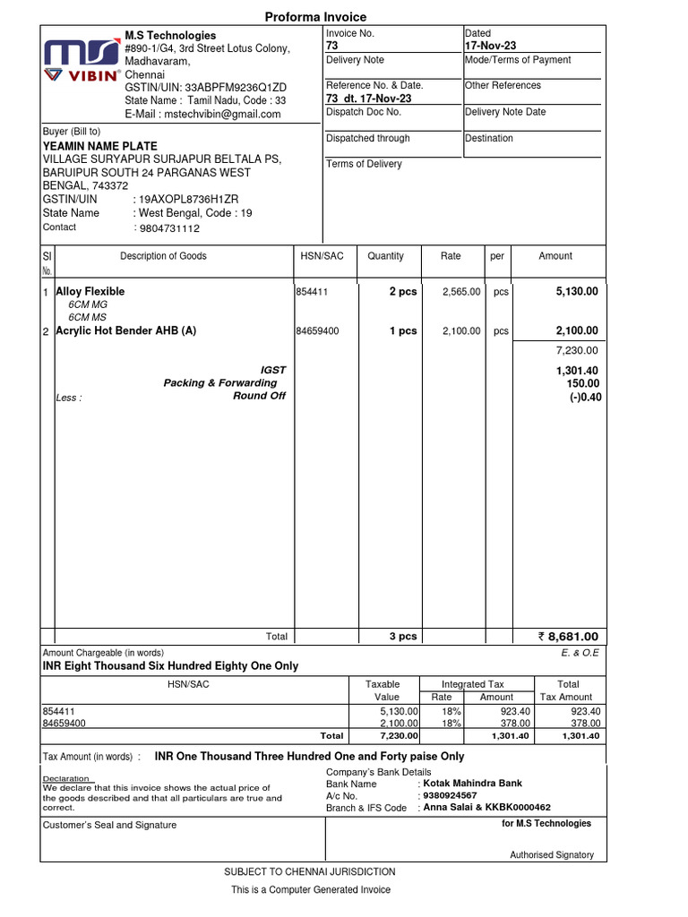 Yeamin Pi 73 | PDF | Invoice | Taxes