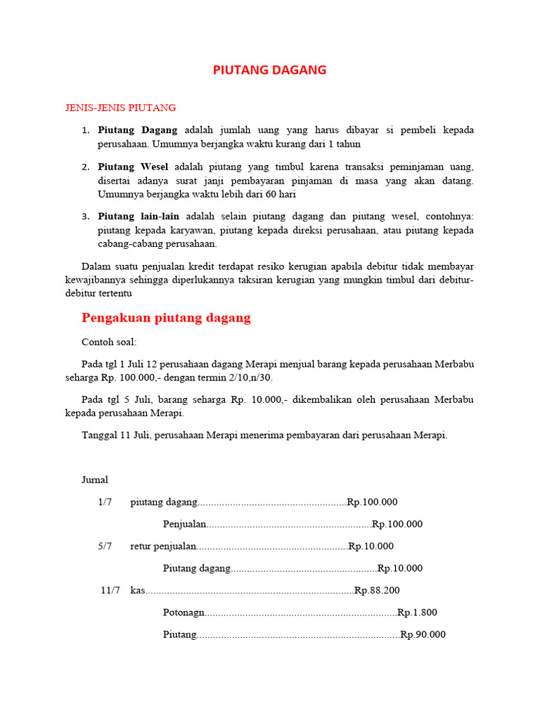 Jenis dan Penilaian Piutang Dagang | PDF