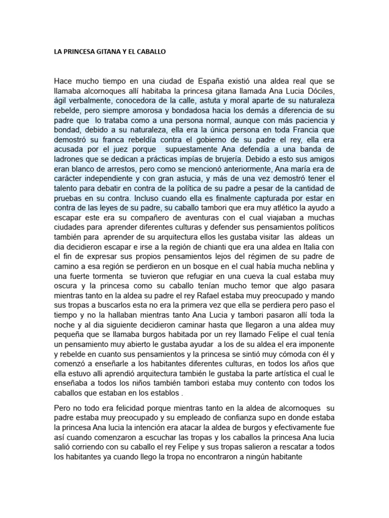 La Princesa Gitana y El Caballo | PDF