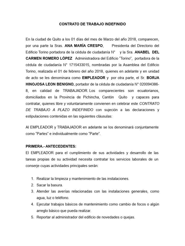 Contrato de Trabajo Indefinido | PDF | Derecho laboral | Salario