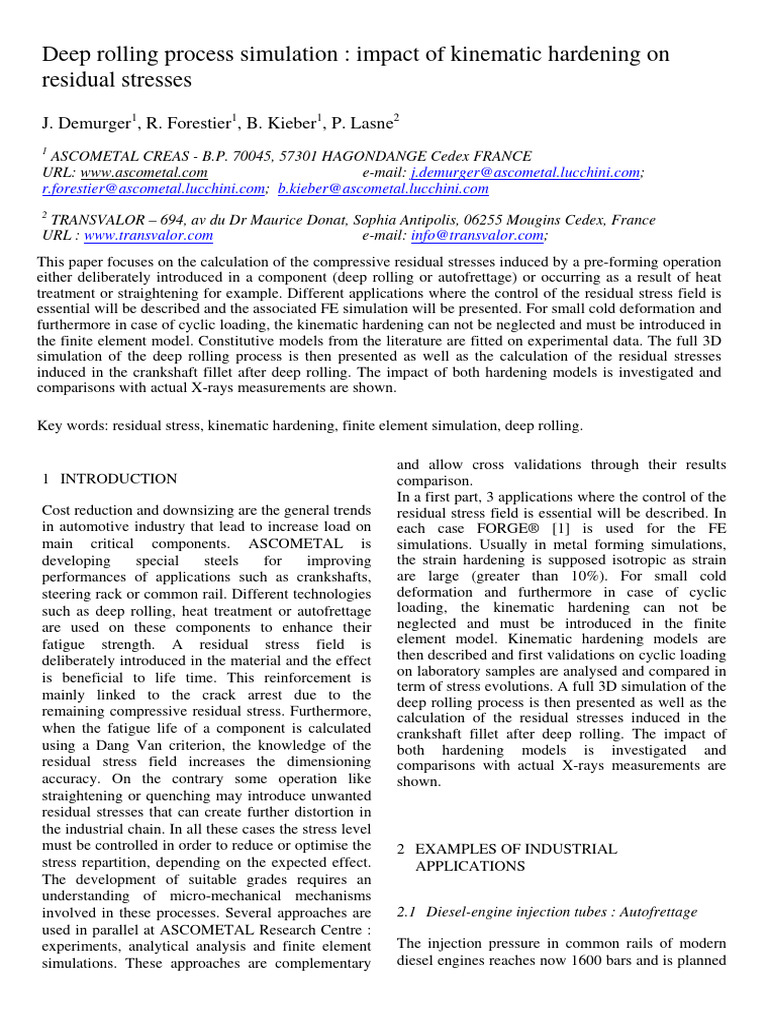 Deep Rolling Process Simulation - Impact of Kinematic Hardening On ...