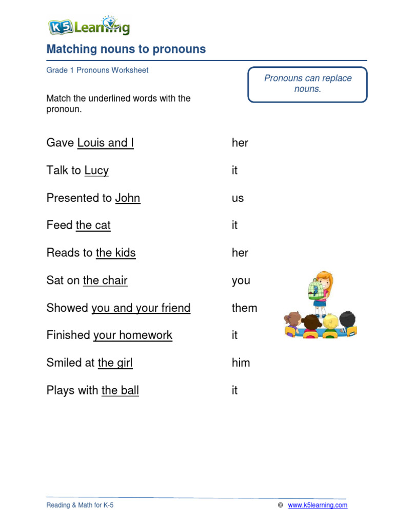 Grade 1 Matching Pronouns B | PDF
