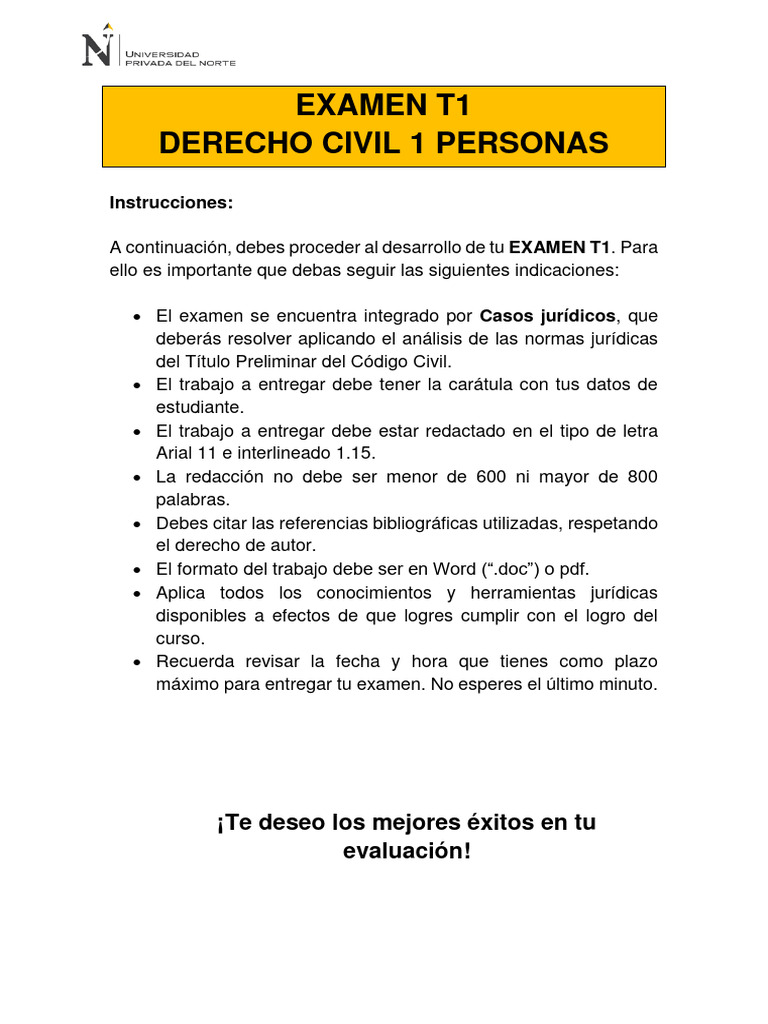 EXAMEN T1 - Derecho Civil | PDF | Castigos | Justicia
